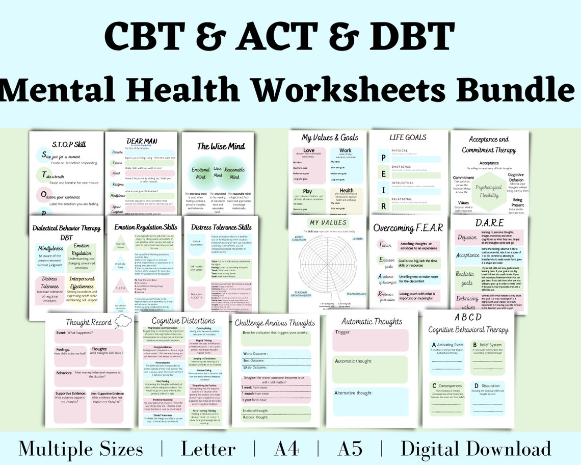 Mental Health Worksheet Bundle: CBT, ACT, DBT (digital Download) - Etsy
