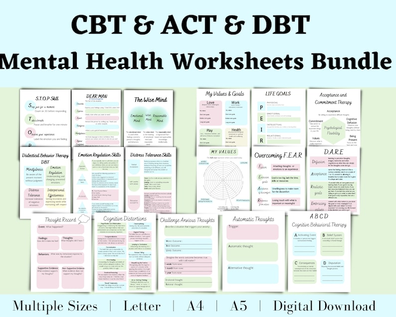 Mental Health Worksheet Bundle: CBT, ACT, DBT (digital Download) - Etsy
