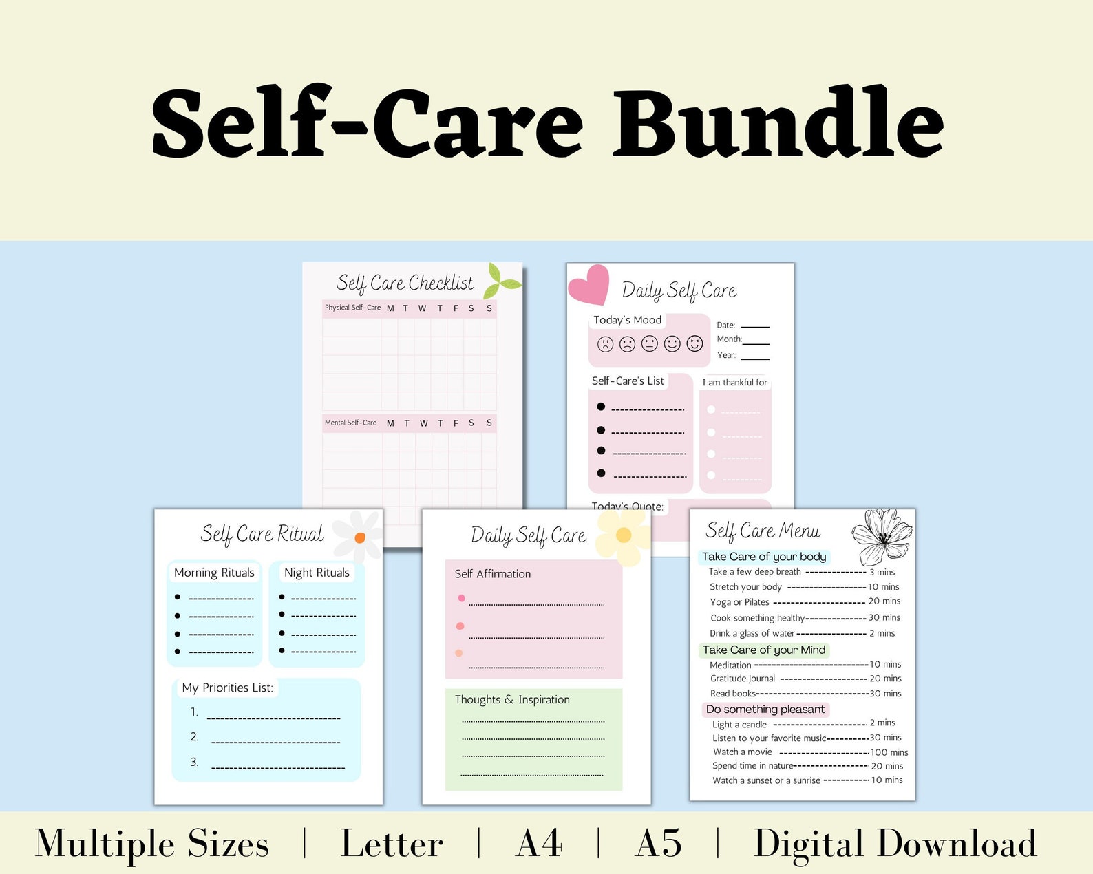 Self Care Printable Checklists & Fillable Planner | Mental Wellness PDF ...