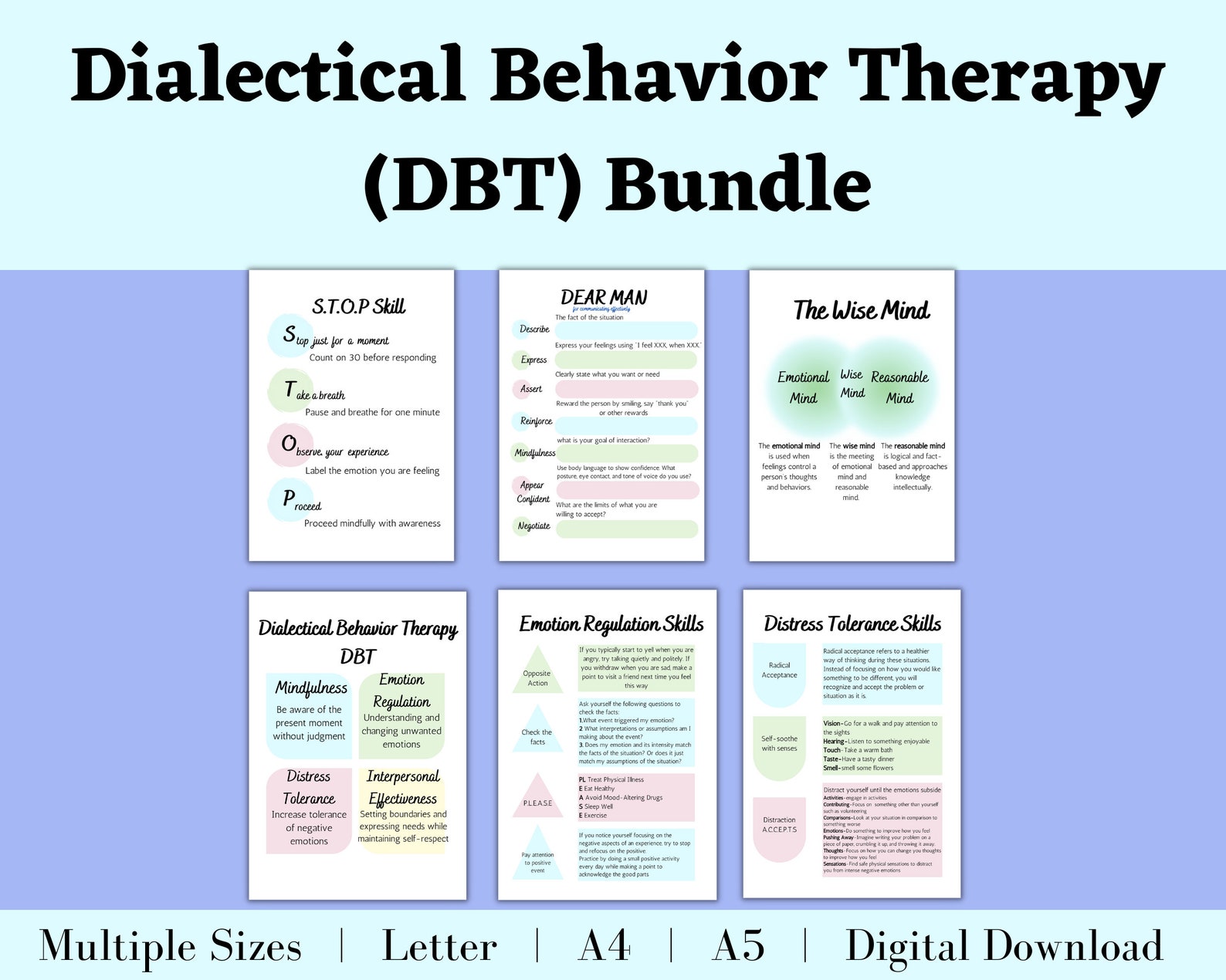 DBT Dialectical Behavior Therapy Printable Bundle｜emotion Regulation ...