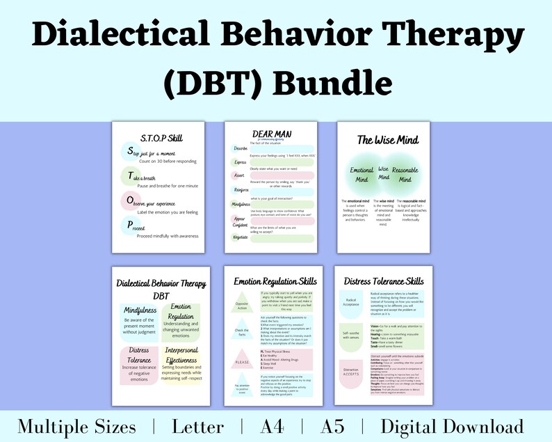 DBT Dialectical Behavior Therapy Printable Bundle｜emotion Regulation ...