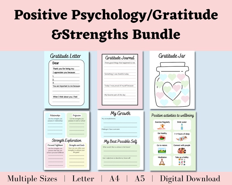 Gratitude Journal Bundle: Positive Psychology, Strength Exploration ...