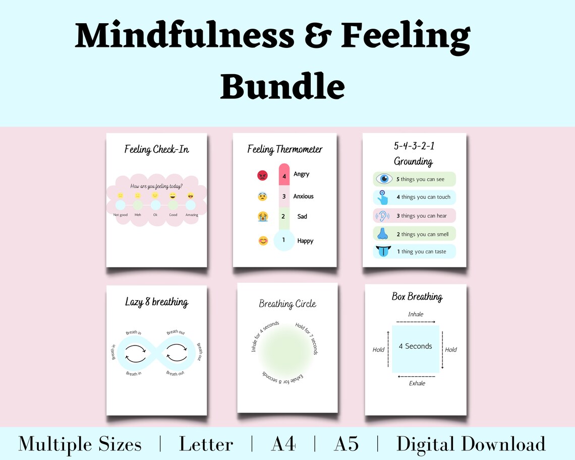 Mindfulness Printable Breathing Exercise Feeling Check-in & Feeling ...