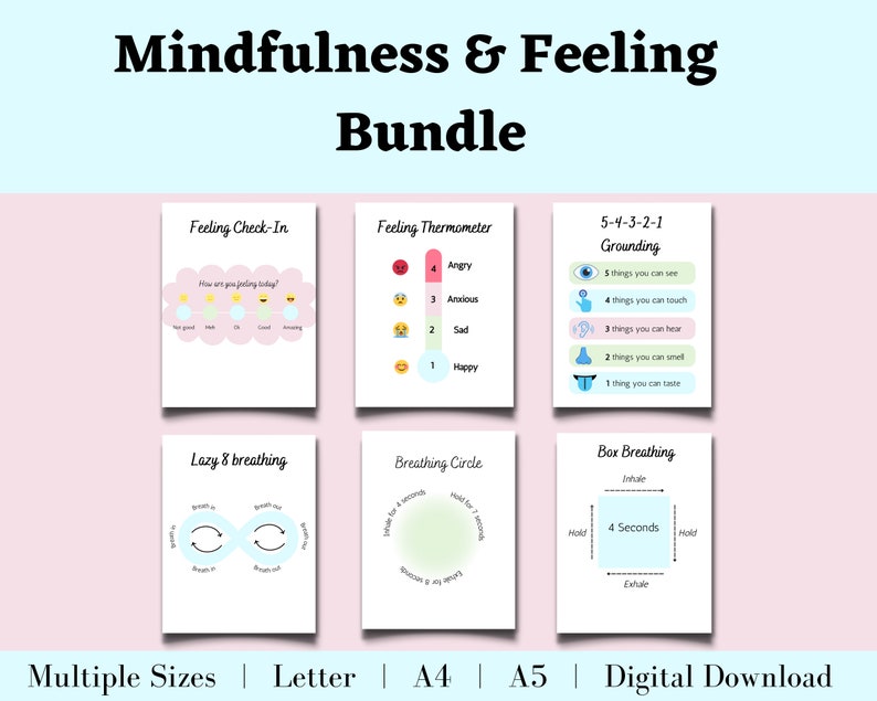 Mindfulness Printable| Breathing Exercise | Feeling Check-in & Feeling ...