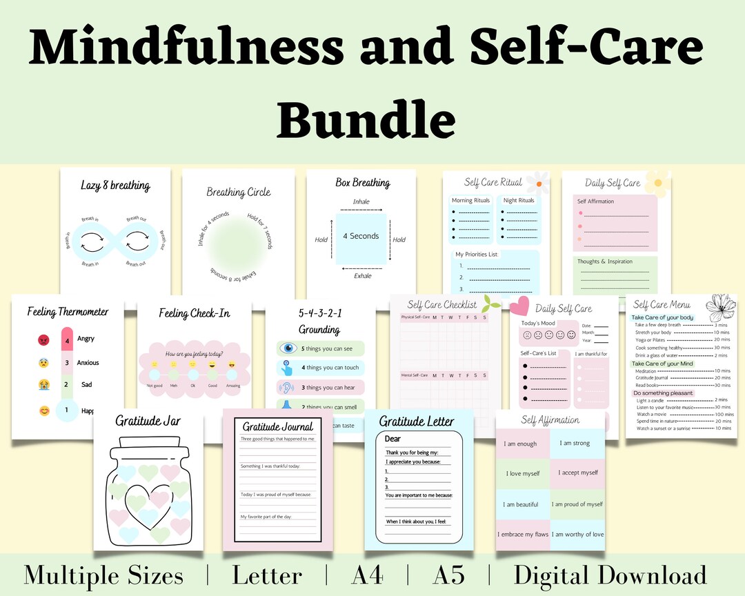 Mindfulness & Self-care Planner Bundle: Gratitude Journal, Affirmation ...