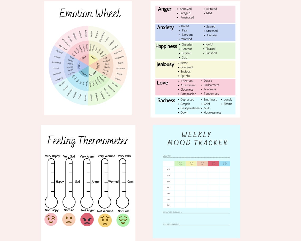 Emotion Wheel & Mood Tracker Bundle: Mental Health Printables (PDF) - Etsy