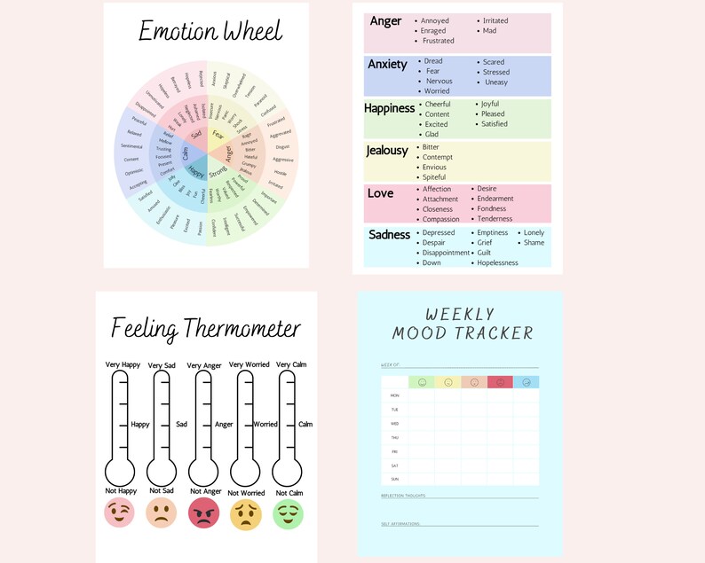 Emotion Wheel & Mood Tracker Bundle: Mental Health Printables (PDF) - Etsy