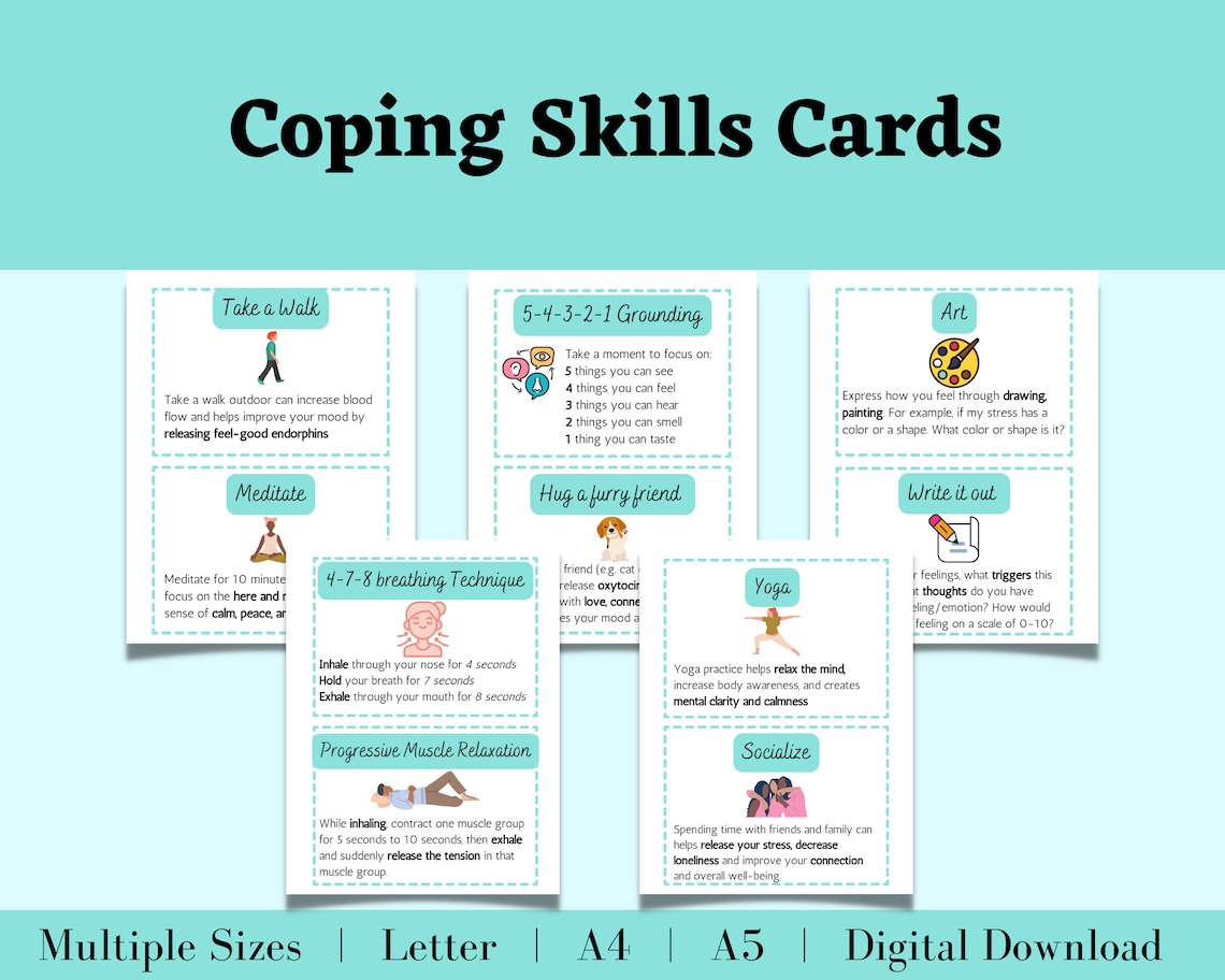 Coping Skills Card Printable for Adults| Mindfulness and Self-care ...