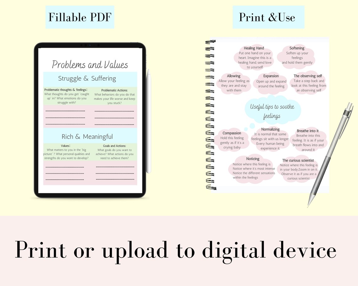 ACT Therapy Acceptance and Commitment Therapy Worksheets Printable ...