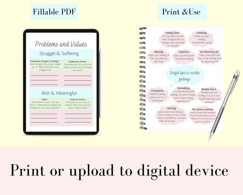 ACT Therapy Acceptance and Commitment Therapy Worksheets Printable ...