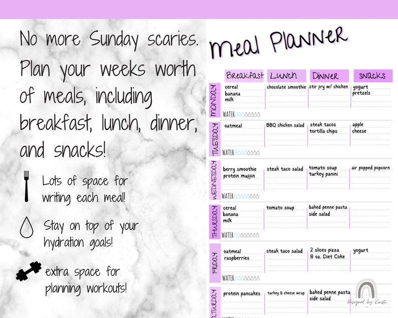 Printable Meal Planner | 5 RECIPES INCLUDED (created With MS Nutrition ...