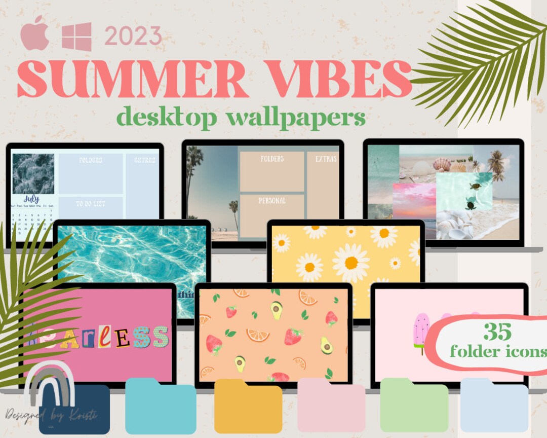 SUMMER VIBES Desktop Wallpaper + Folder Icons, Desktop Icon, Digital ...