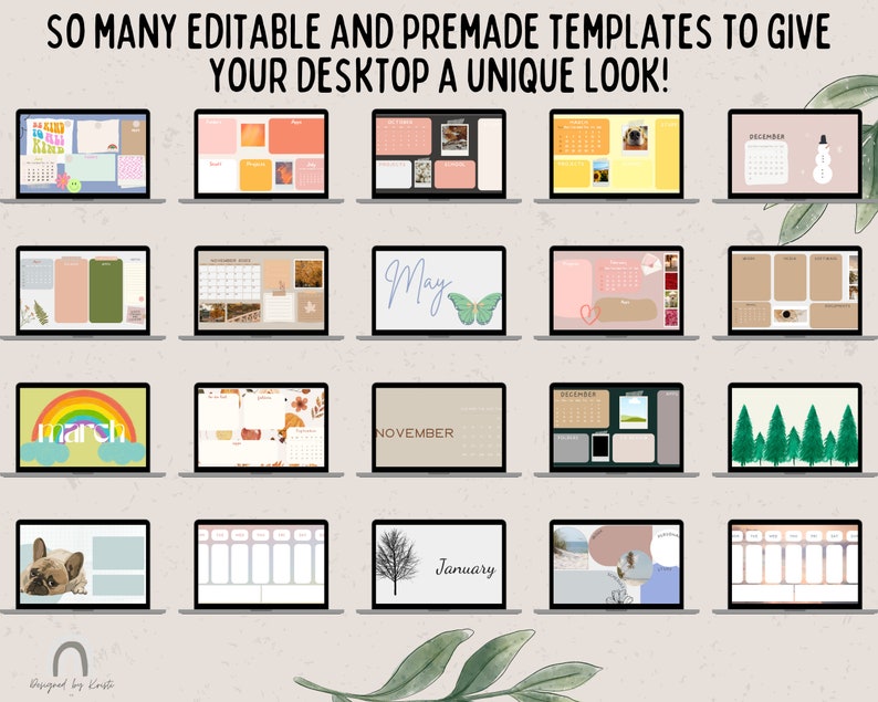 2023 Desktop Wallpaper Organizers + Folder Icons, EDITABLE Templates in ...