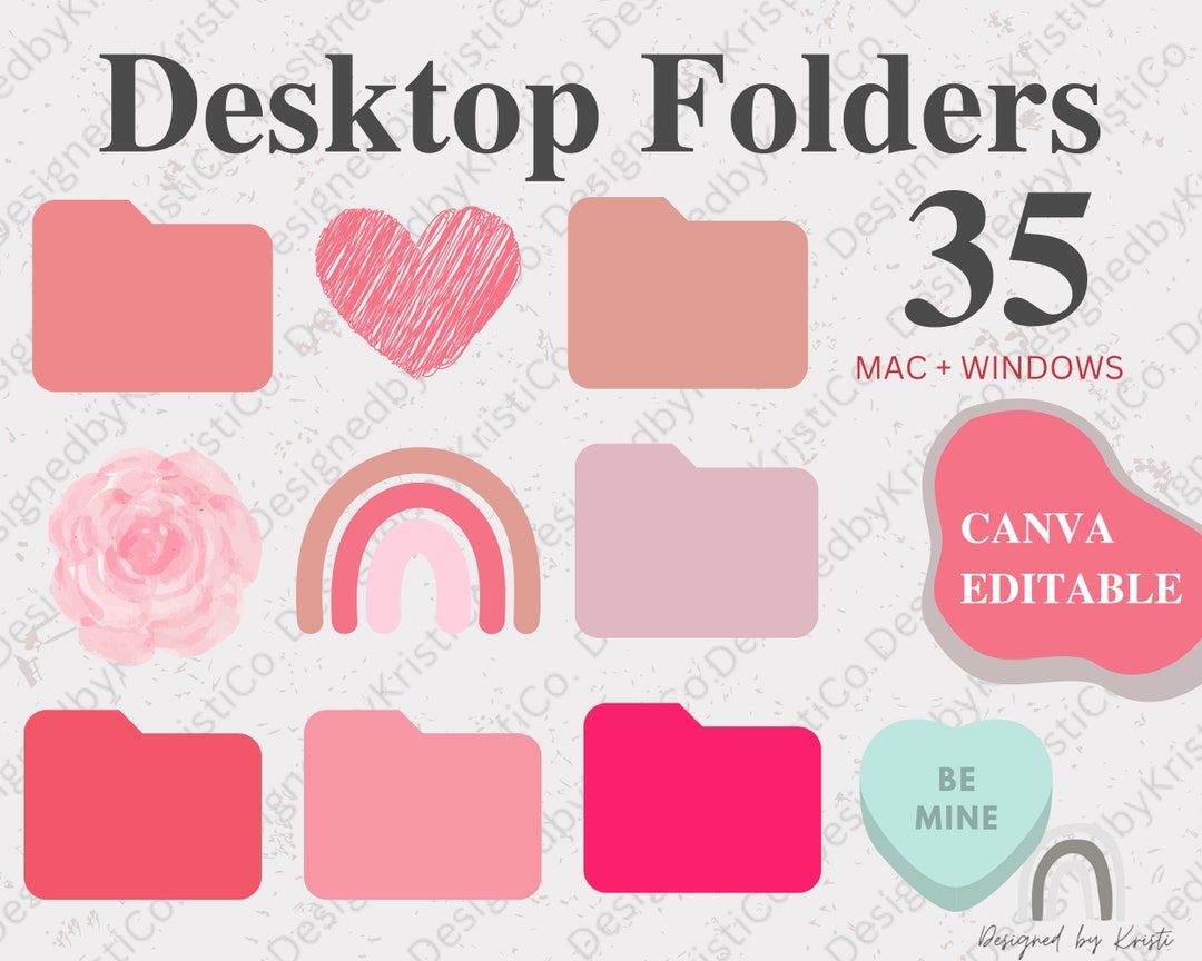 LOVER Desktop Folder Icons + BONUS Wallpaper, Mac + Windows Folder ...