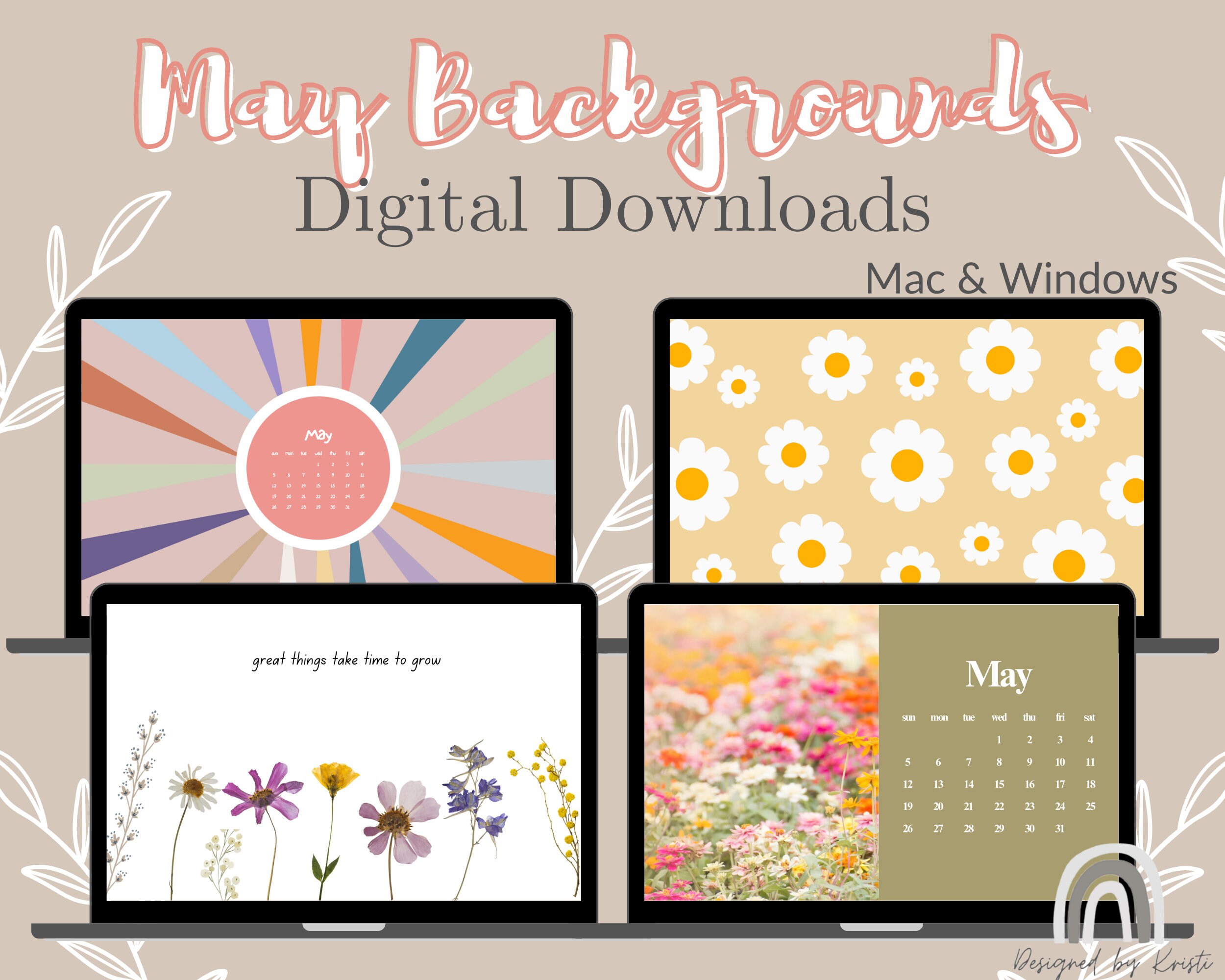 May Desktop Backgrounds Digital Download 1920x1090x Spring Colorful ...