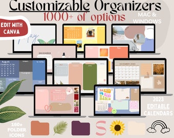EDITABLE Desktop Wallpaper Organizers + Folder Icons, Mega Bundle Mac ...
