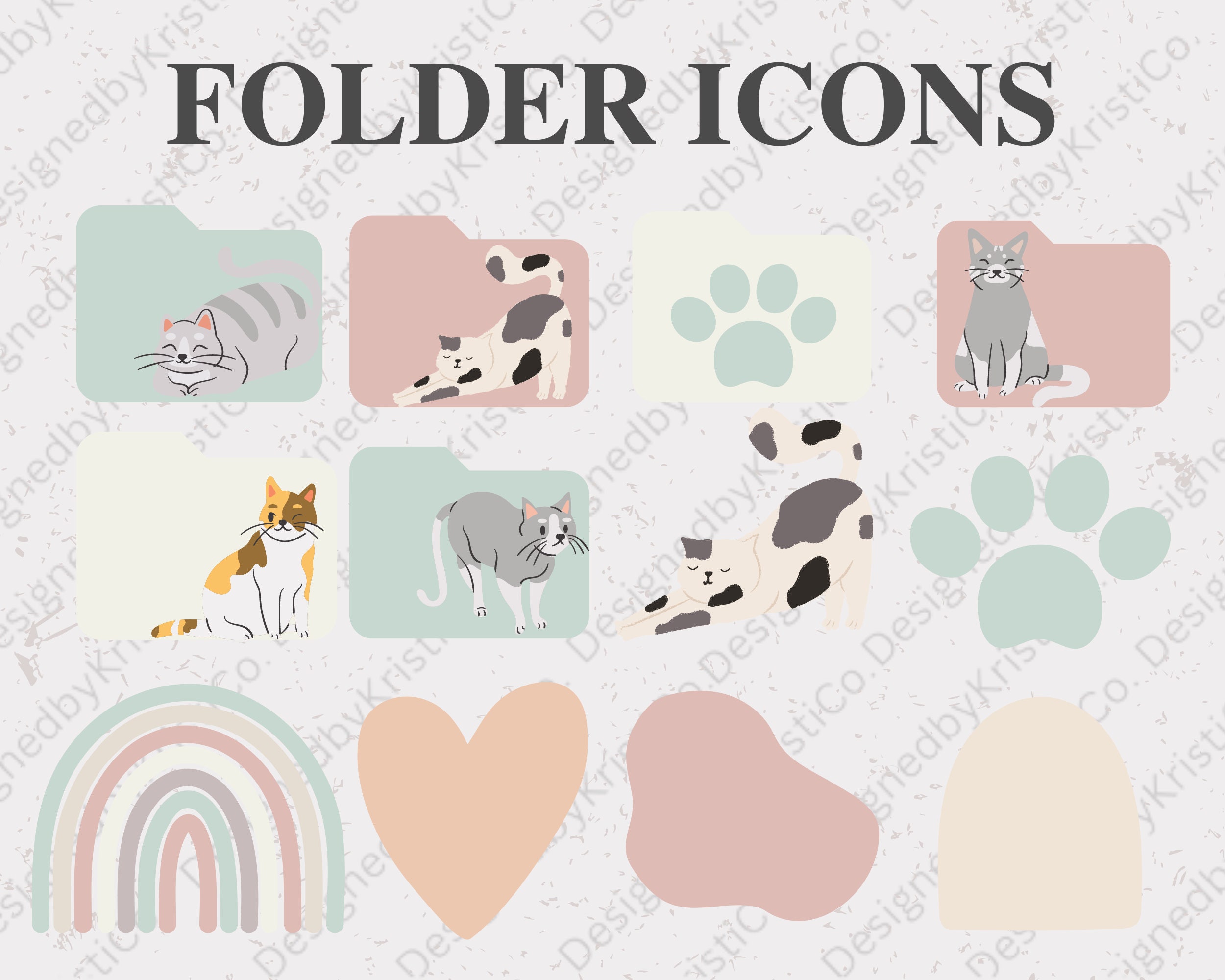 CATS Desktop Folder Icons + BONUS Wallpaper, Mac + Windows Folder Icons ...