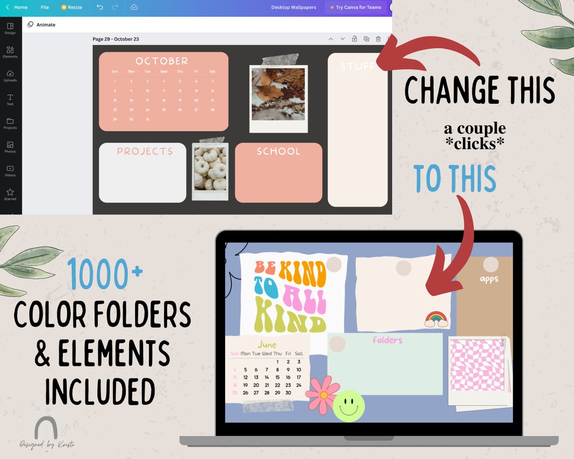 2023 Desktop Wallpaper Organizers + Folder Icons, EDITABLE Templates in ...