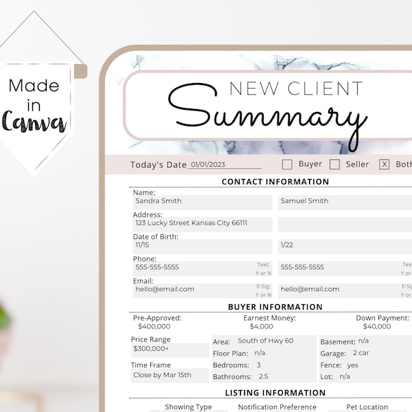 New Client Summary for Real Estate Marketing for Realtors Canva ...