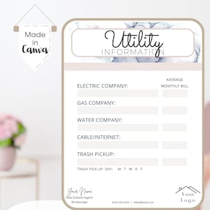 Utility Info Sheet for Real Estate | Marketing for Realtors | Canva ...