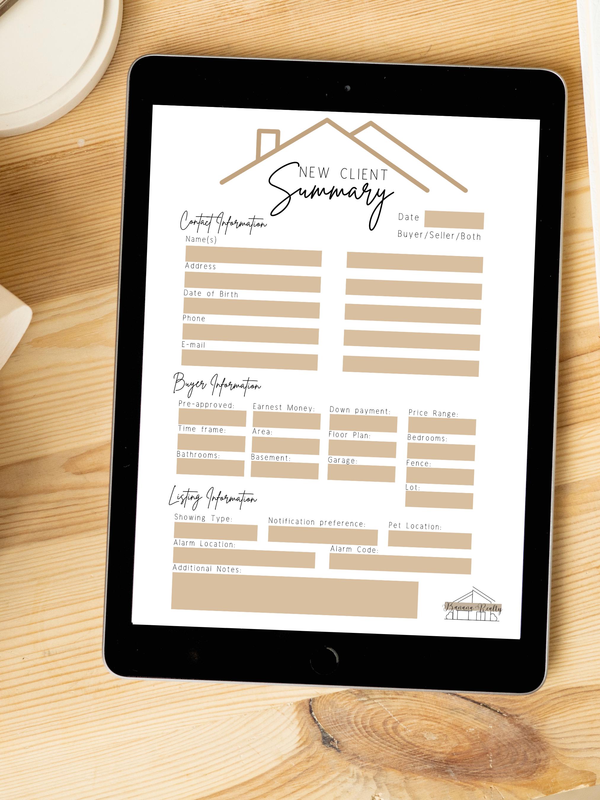 Client Summary | Real Estate Marketing and Organizational Template for ...
