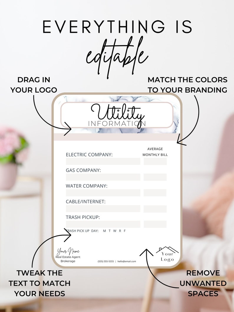 Real Estate Utility Info Sheet: Realtor Marketing Canva Template ...