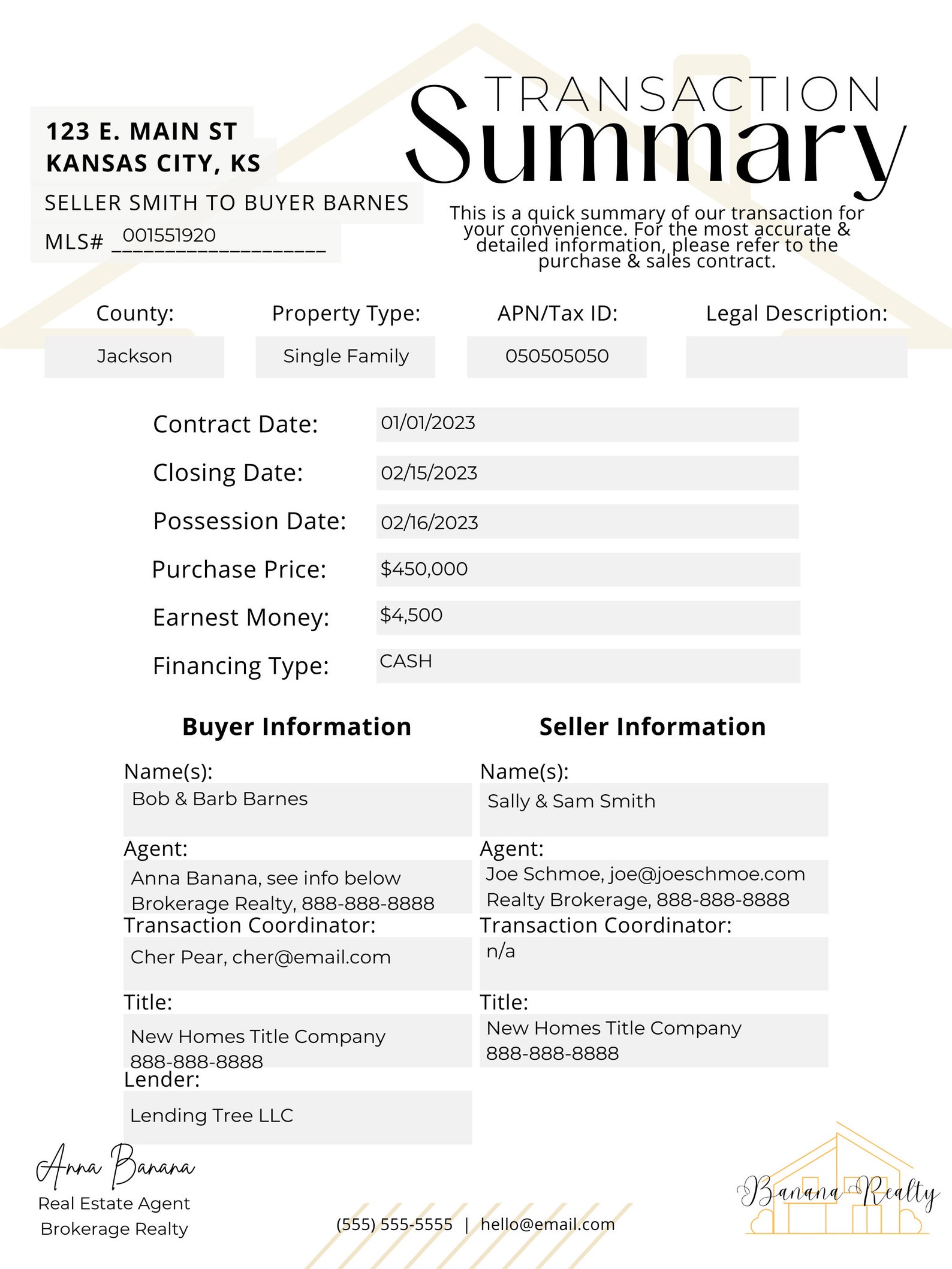 Real Estate Transaction Summary Template: Realtor Marketing (digital ...