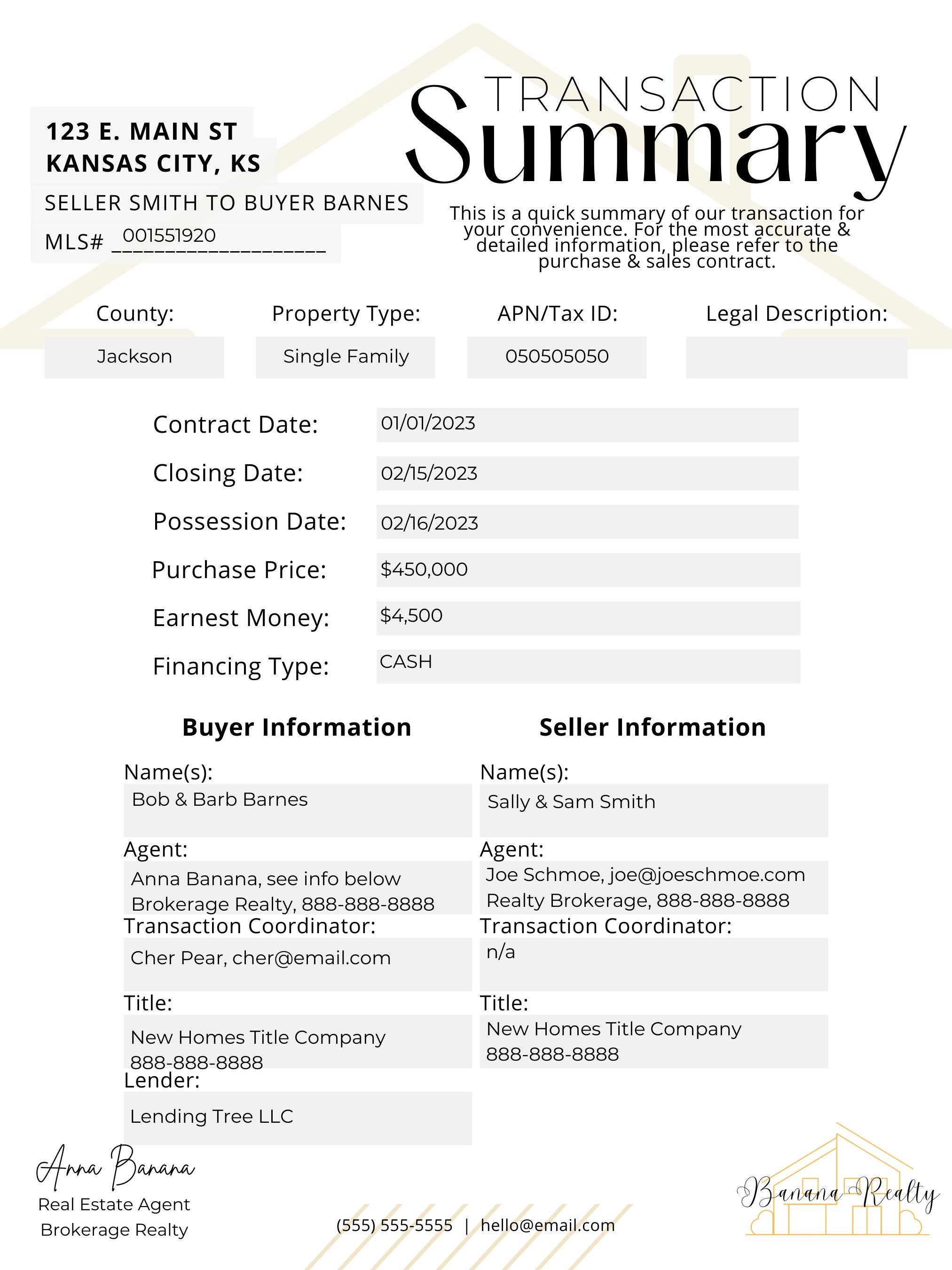 Real Estate Transaction Summary Template: Realtor Marketing (digital ...