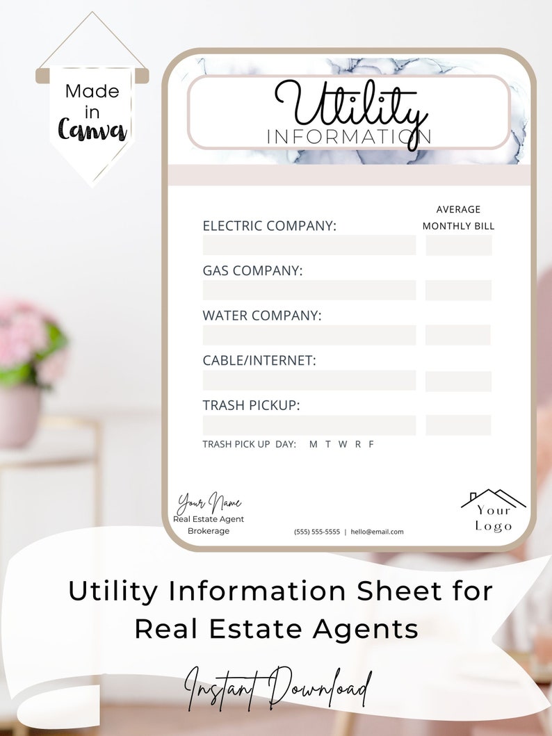 Real Estate Utility Info Sheet: Realtor Marketing Canva Template ...