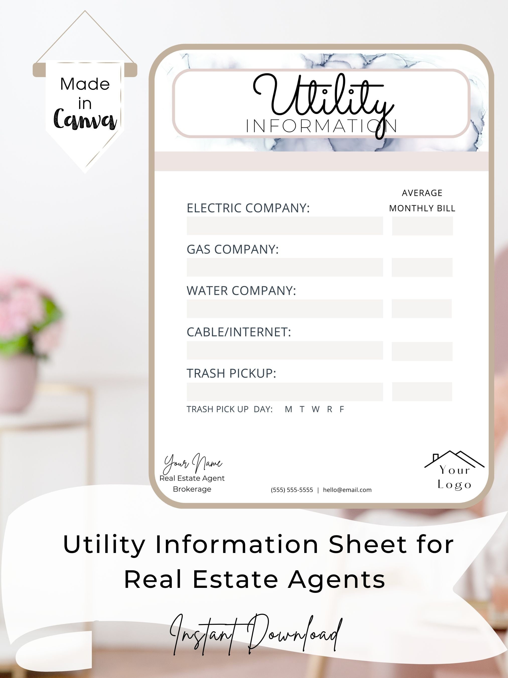 Utility Info Sheet for Real Estate | Marketing for Realtors | Canva ...