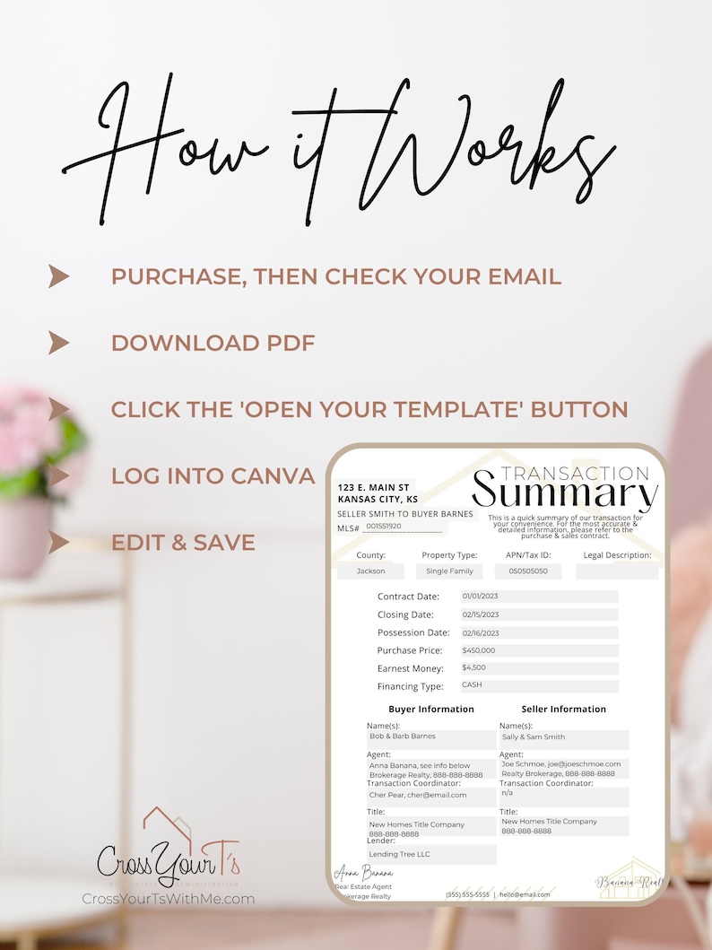 Real Estate Transaction Summary Template: Realtor Marketing (digital ...