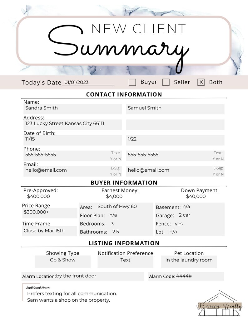 Real Estate Client Summary Template: Fillable Realtor Marketing ...
