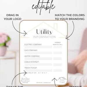 Real Estate Utility Information Sheet: Canva Template (digital Download ...