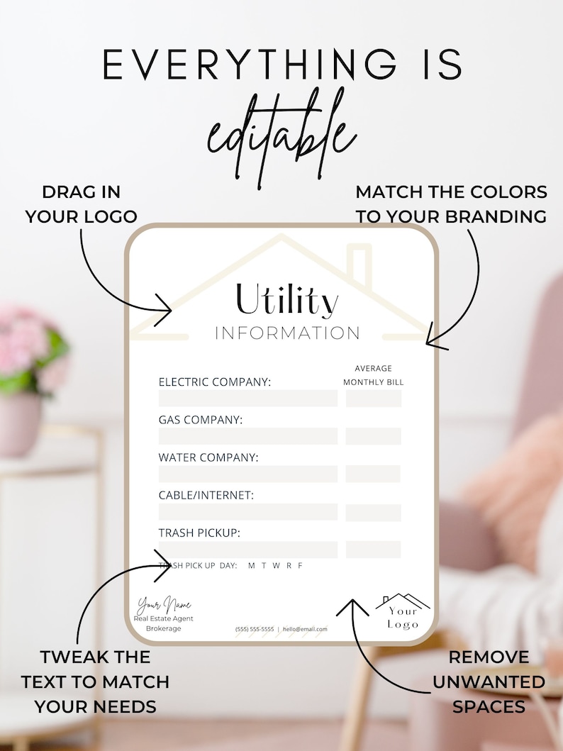 Real Estate Utility Information Sheet: Canva Template (digital Download ...