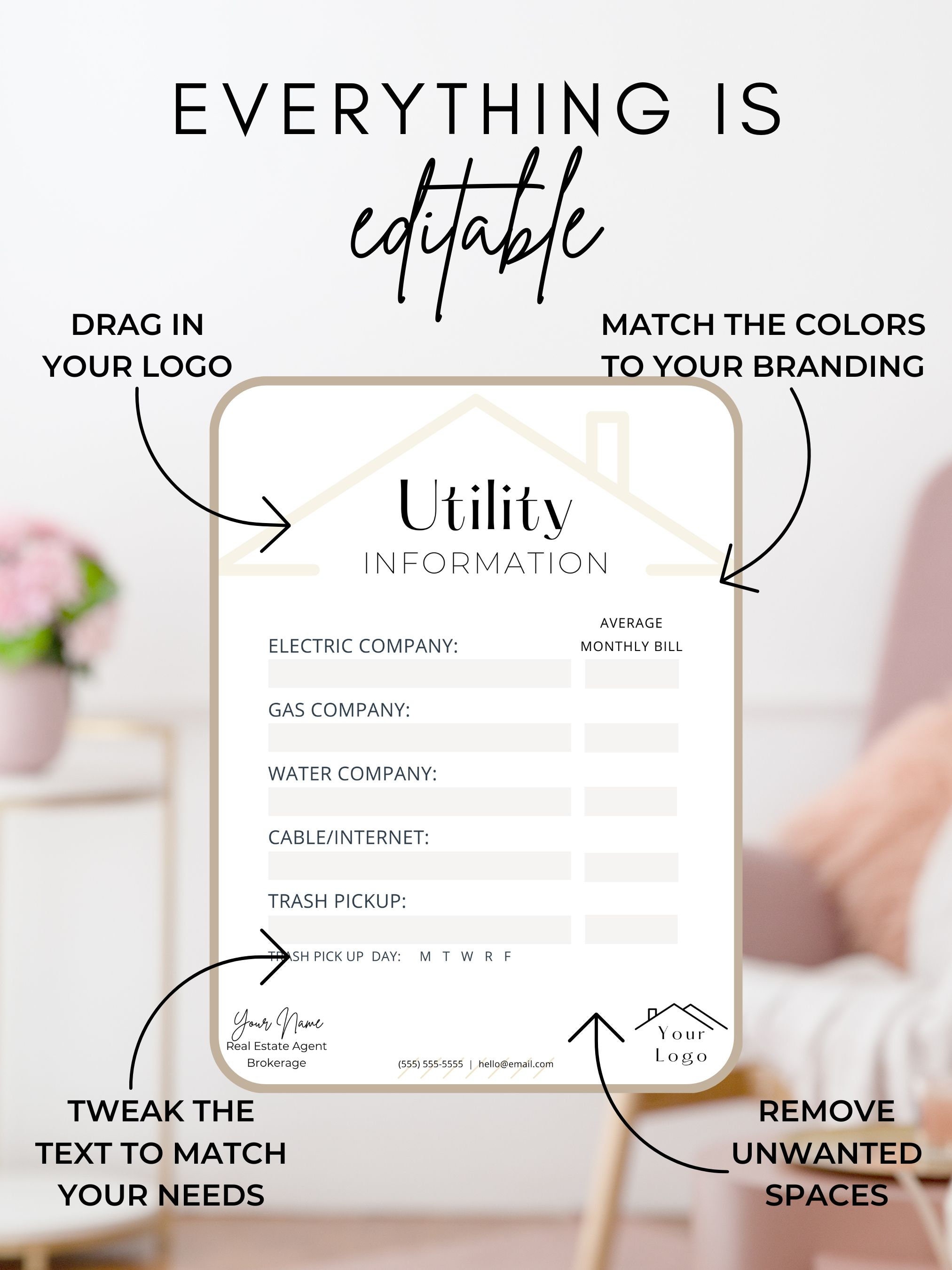 Real Estate Utility Information Sheet: Canva Template (digital Download ...