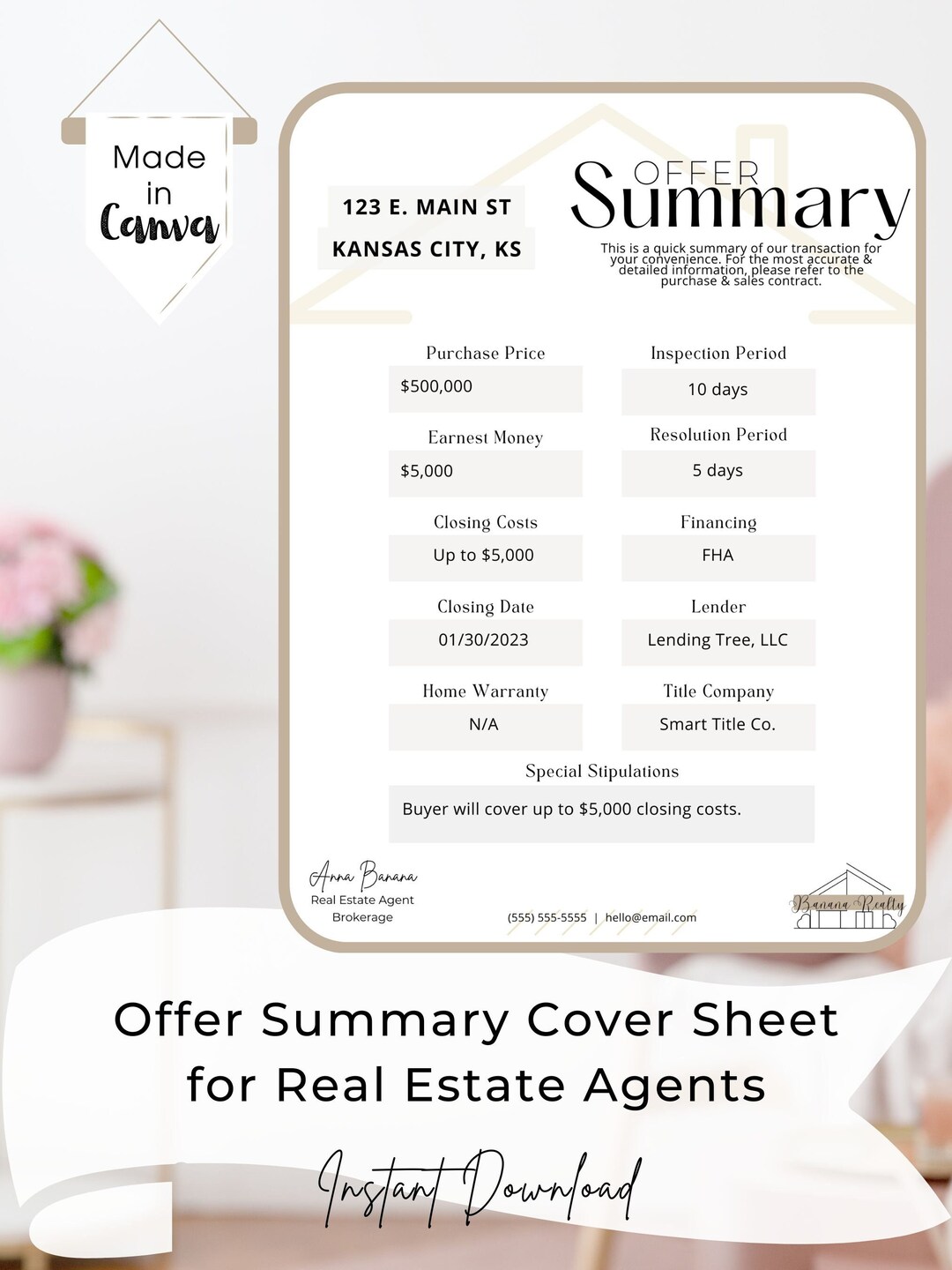 Real Estate Offer Summary Template: Canva Marketing (digital Download ...