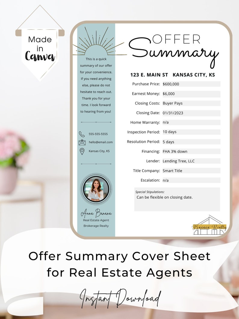 Real Estate Offer Summary Template: Realtor Marketing (canva, Digital ...