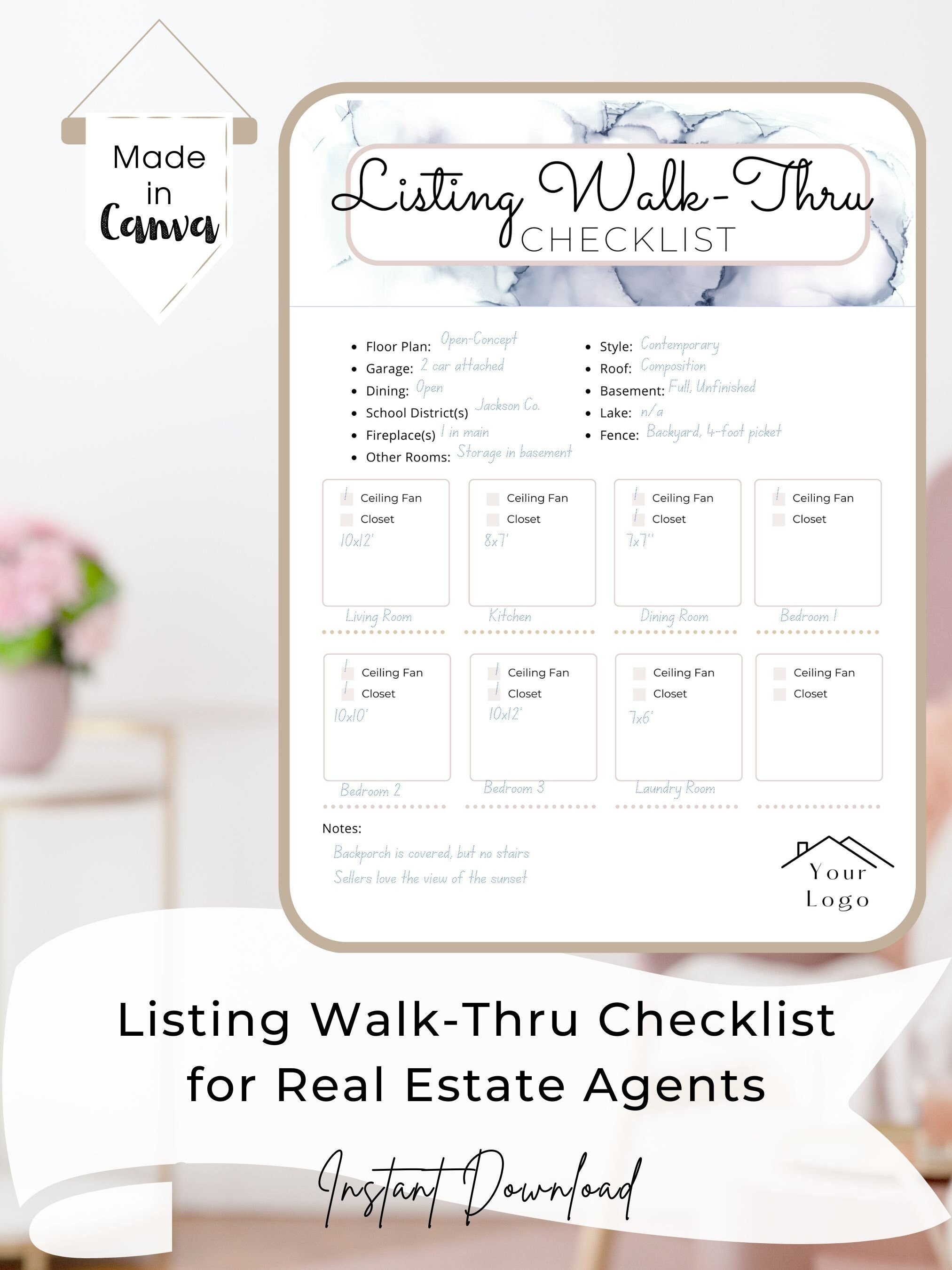 Listing Walk-thru Checklist for Real Estate | Realtor Template | Canva ...