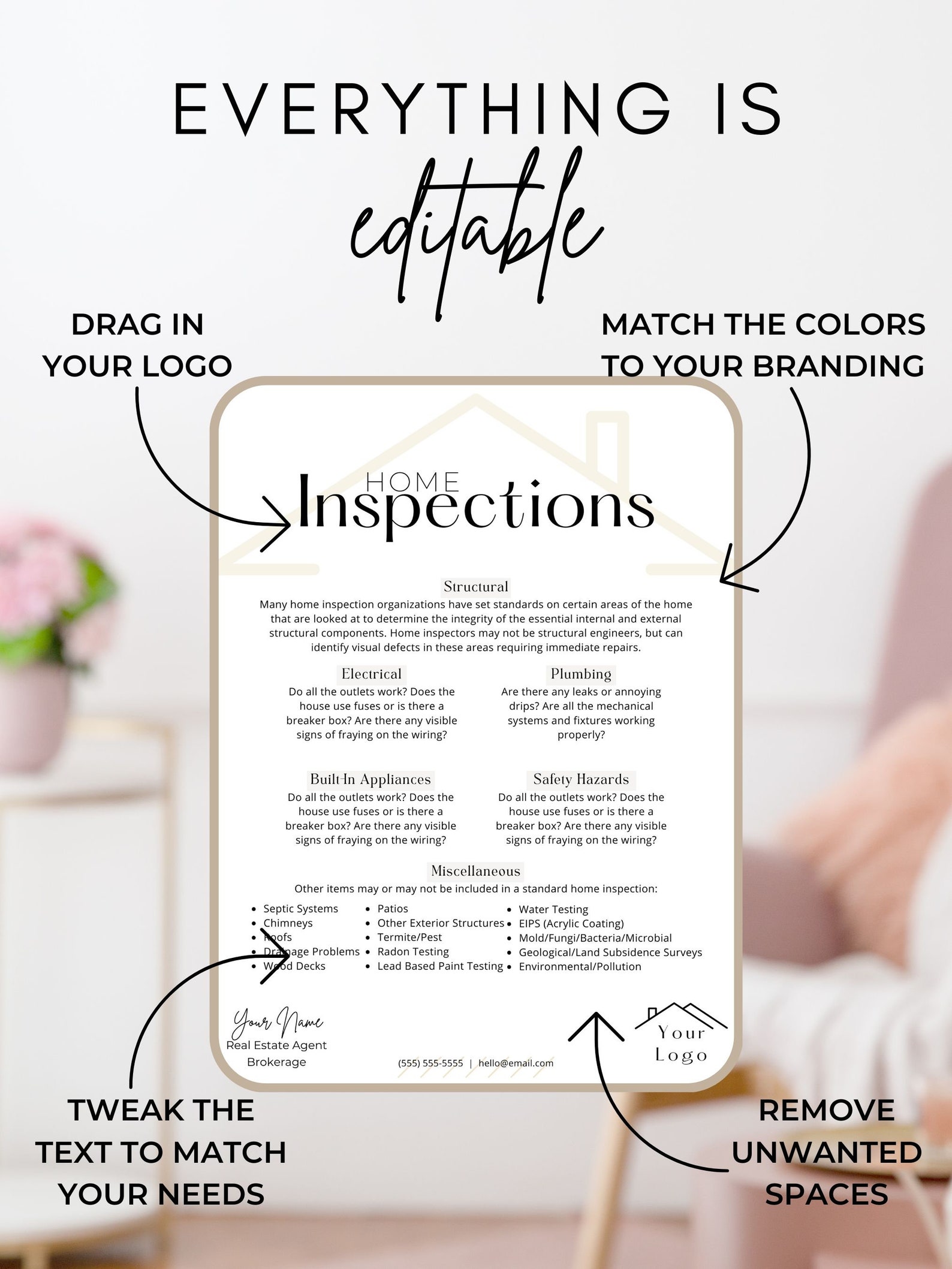 Real Estate Home Inspection Sheet: Canva Template for Realtors (digital ...