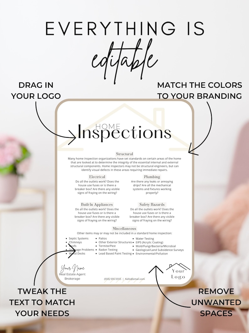 Real Estate Home Inspection Sheet: Canva Template for Realtors (digital ...
