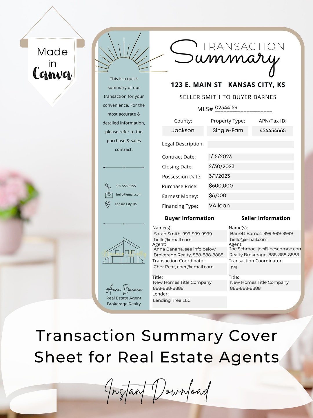 Real Estate Transaction Summary Template: Realtor Marketing (canva ...
