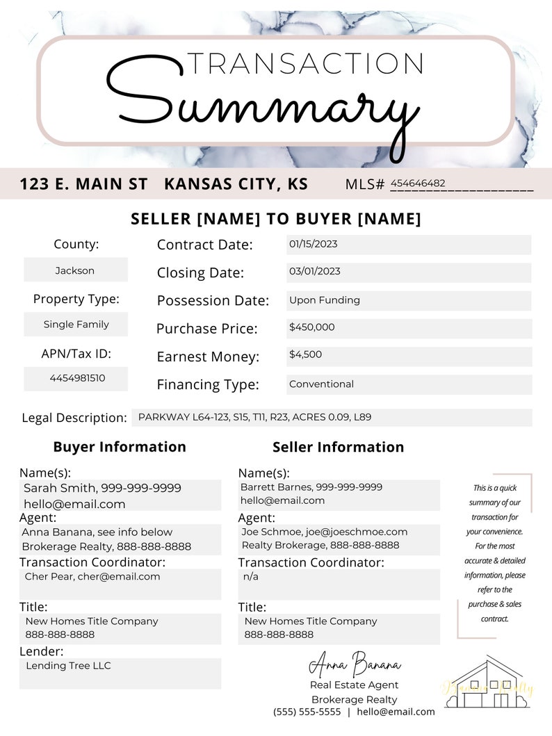 Real Estate Transaction Summary Template: Realtor Marketing (canva ...