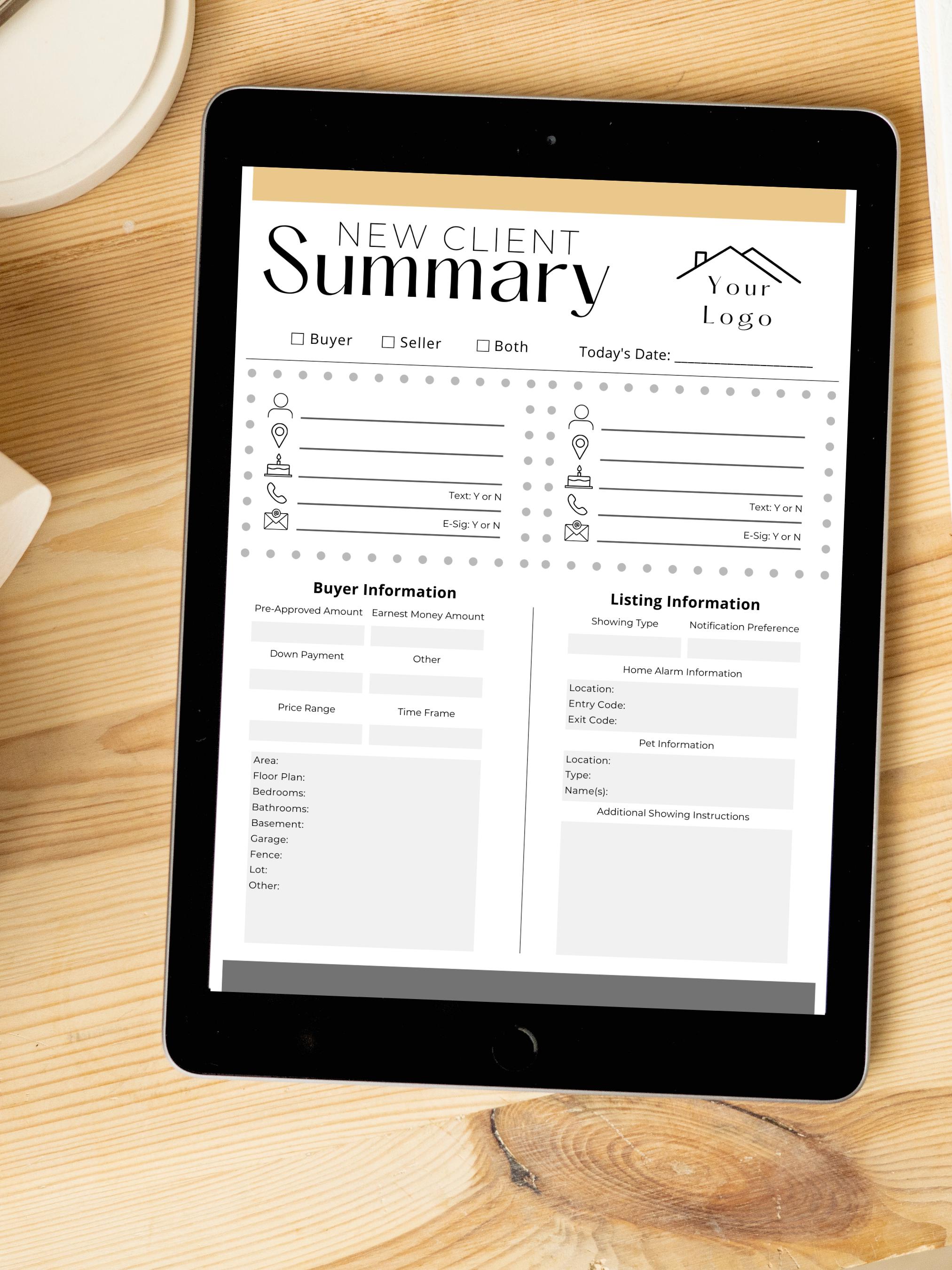 New Client Summary for Real Estate | Marketing for Realtors | Canva ...