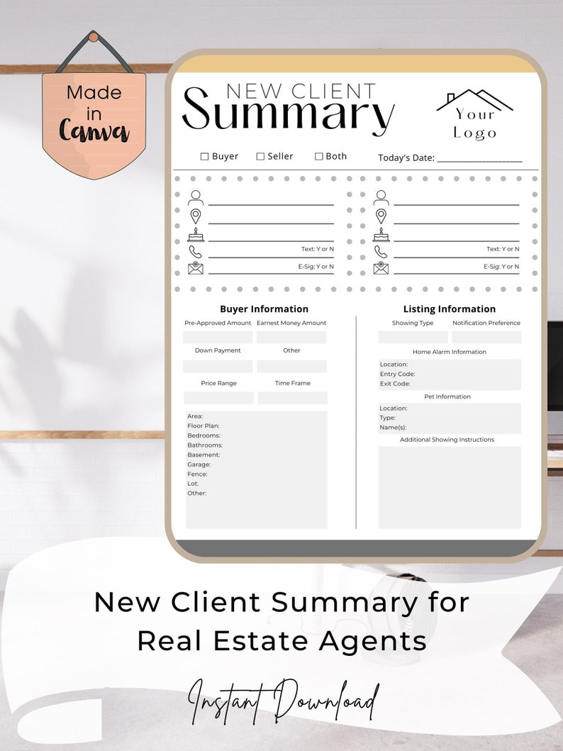Real Estate Client Summary Template: Realtor Marketing (canva, Digital ...
