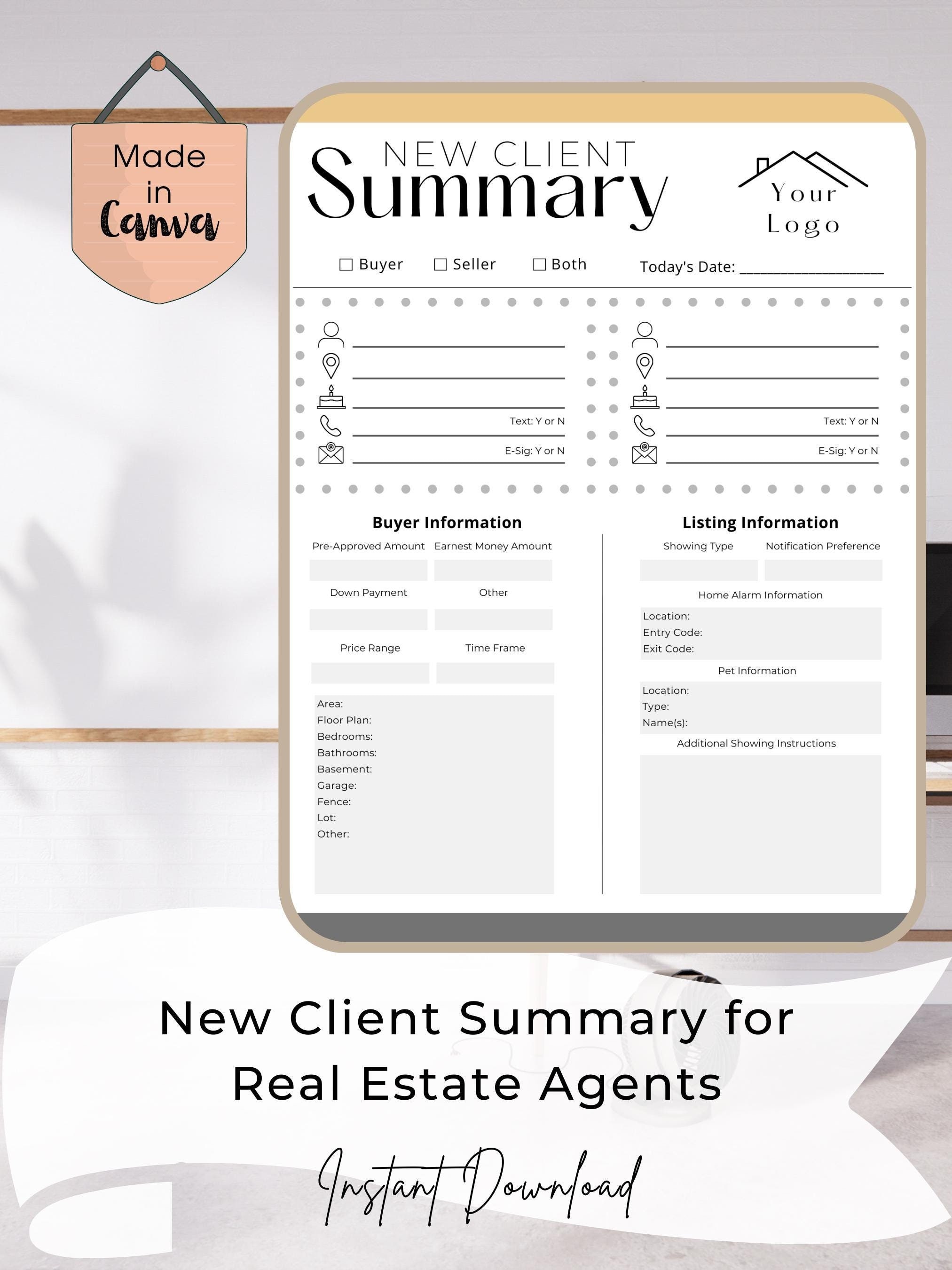 Real Estate Client Summary Template: Realtor Marketing (canva, Digital ...