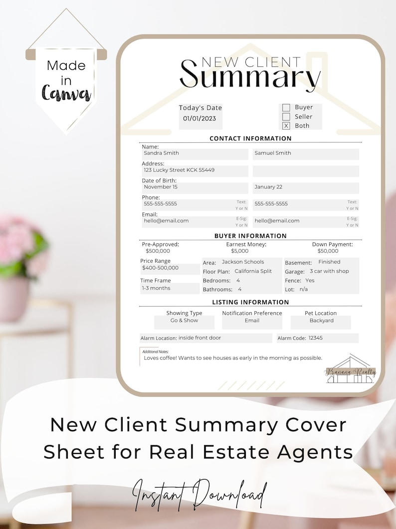 Real Estate Client Summary Template: Realtor Marketing (canva, Digital ...