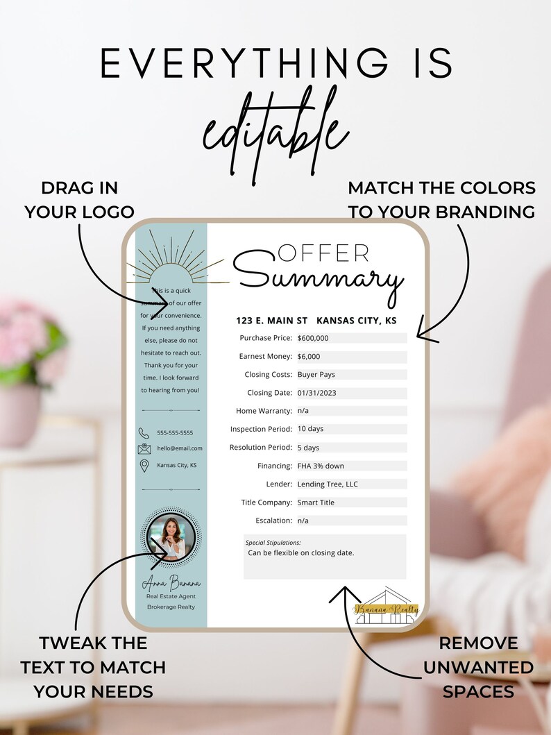 Real Estate Offer Summary Template: Realtor Marketing (canva, Digital ...