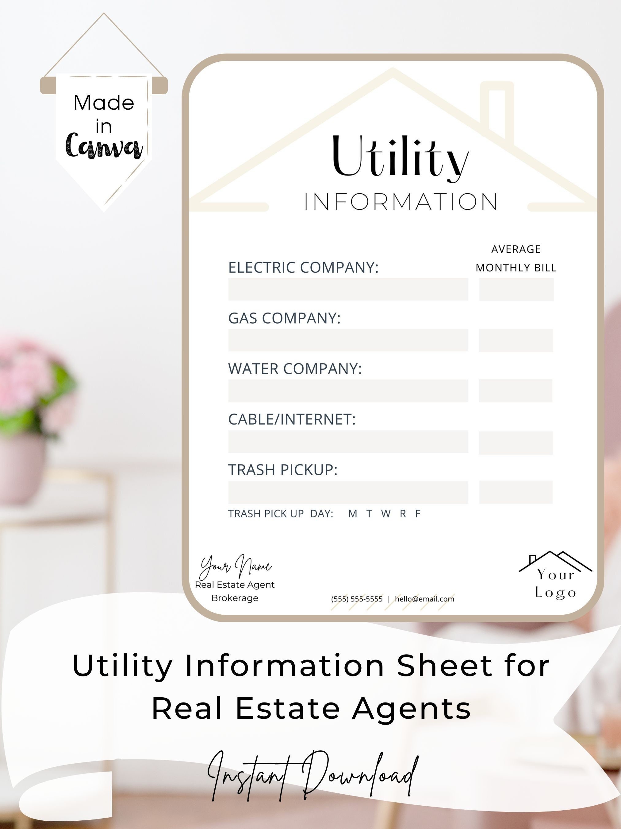 Real Estate Utility Information Sheet: Canva Template (digital Download ...