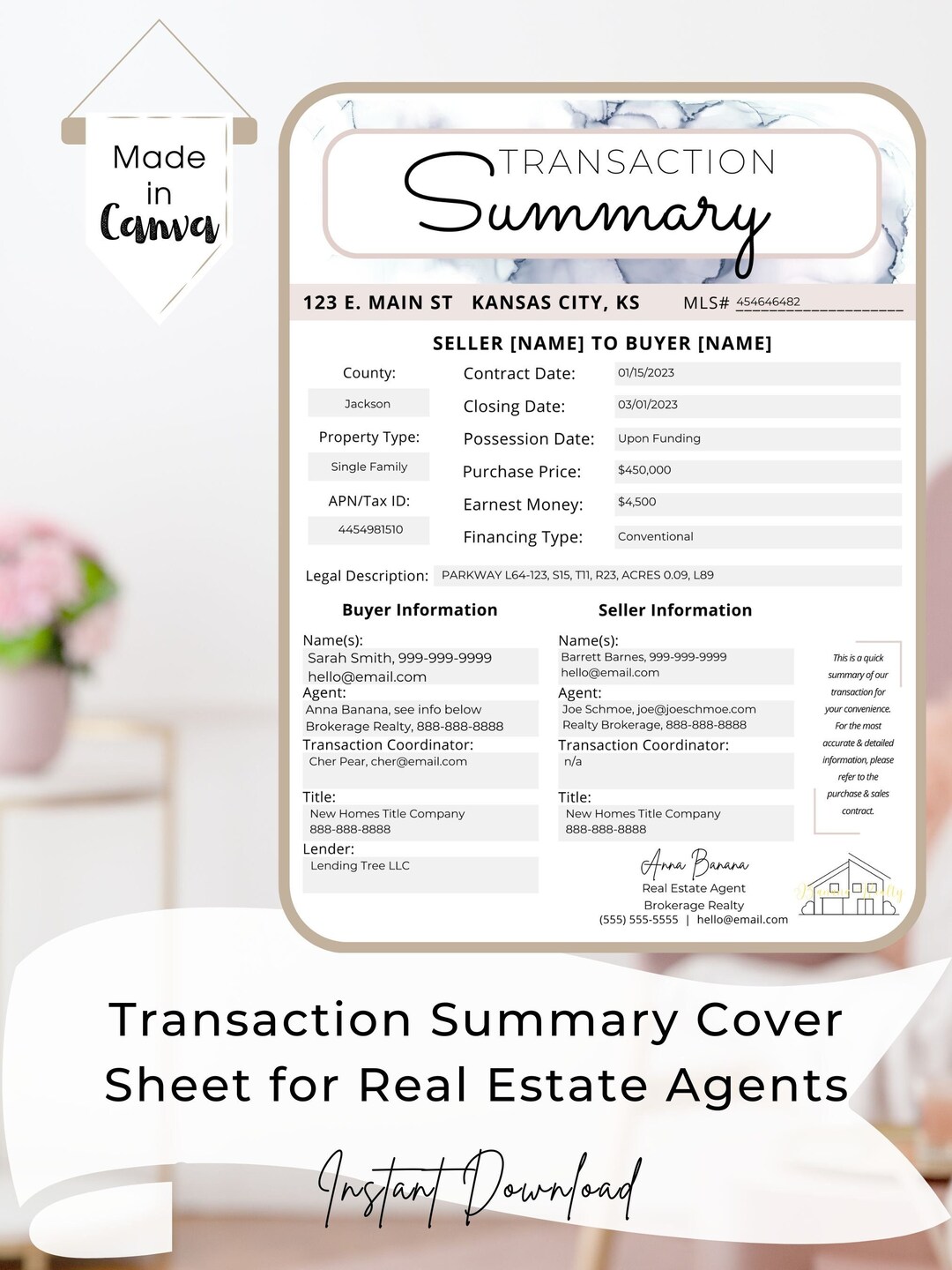 Real Estate Transaction Summary Template: Realtor Marketing (canva ...
