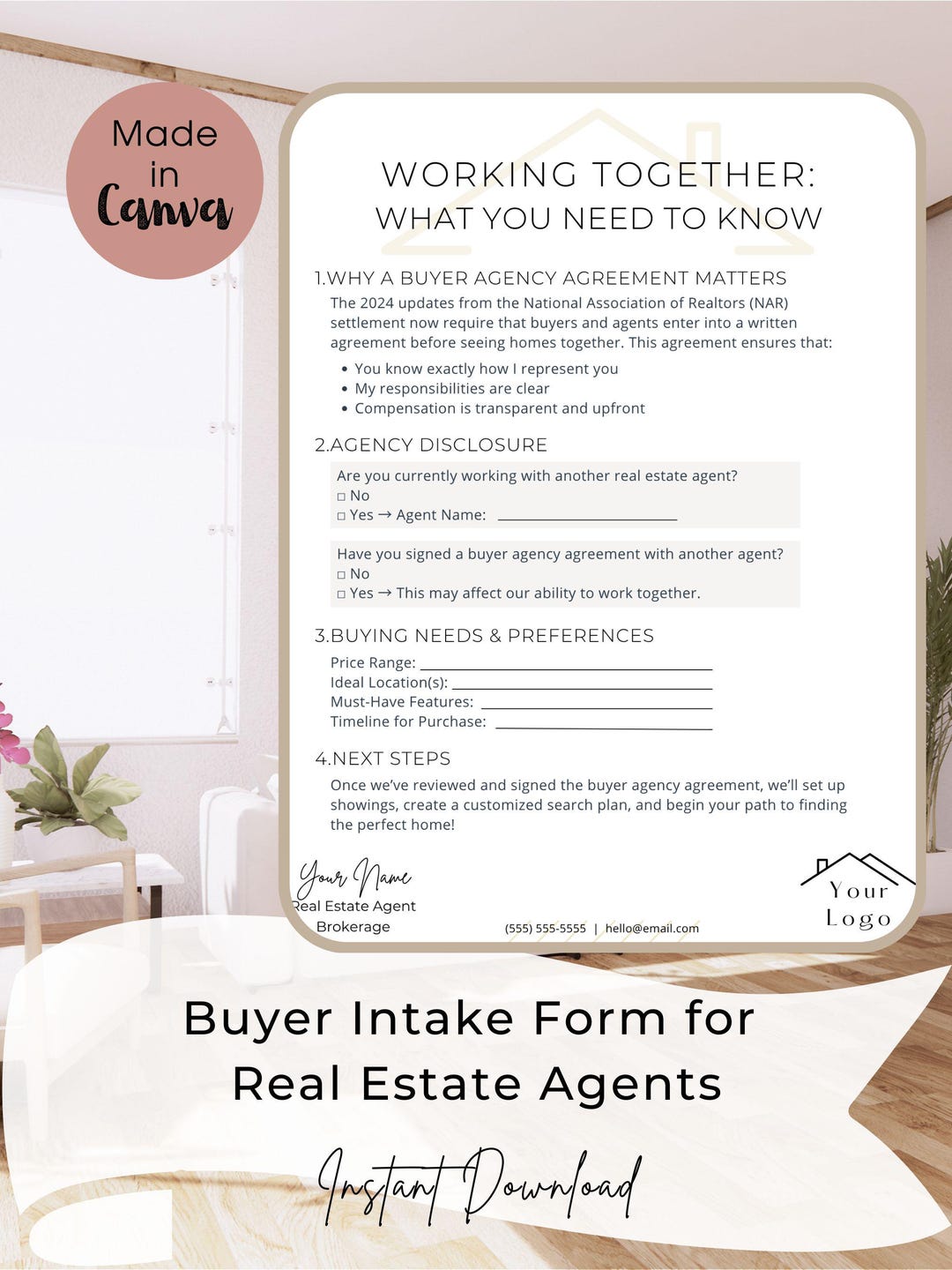 Real Estate Buyer Intake Form: NAR Realtor Canva Template (digital ...